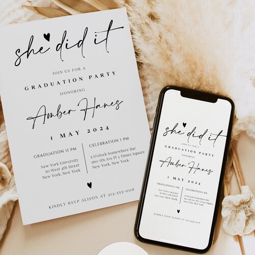 She Did It Graduation Invitation Template Printable - Etsy
