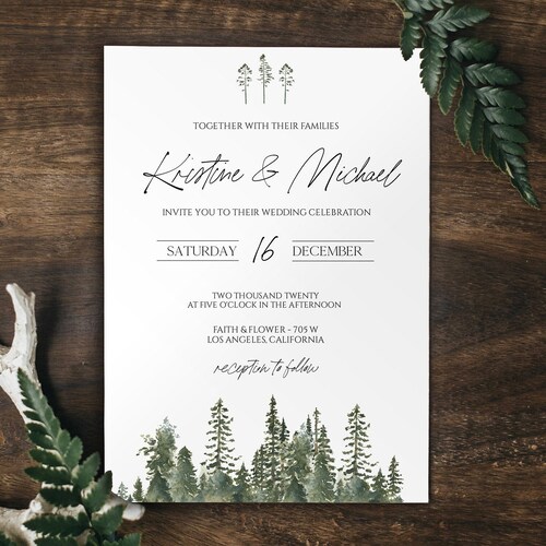 Forest Wedding Invitation Template Set Tree Wedding - Etsy