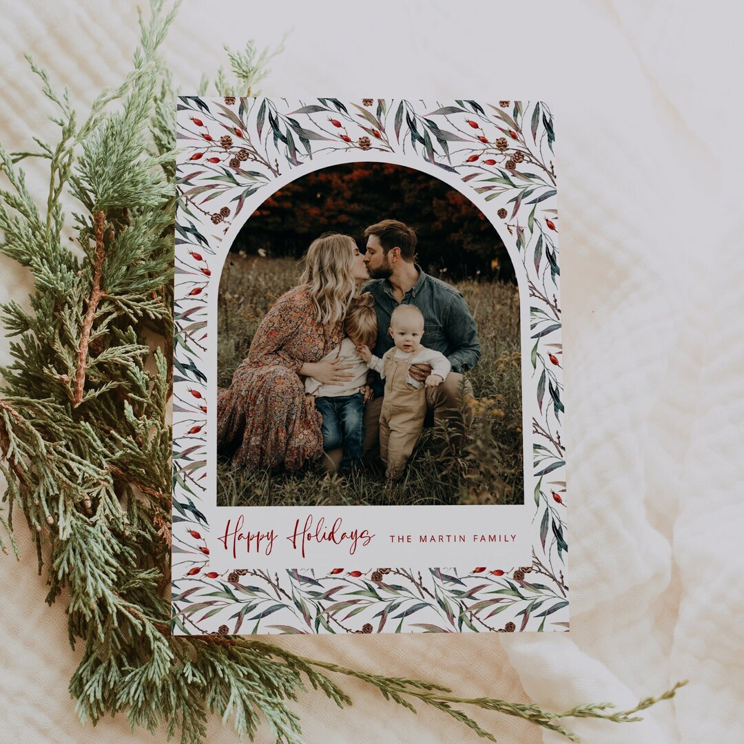 Photo Holiday Card Template, Modern Photo Christmas Card, Editable ...