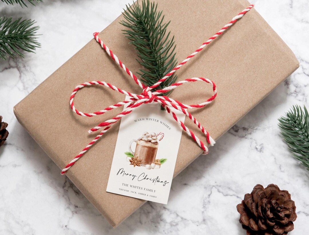 Bohemian Hot Cocoa Gift Tag Template, Minimalist Merry Christmas ...