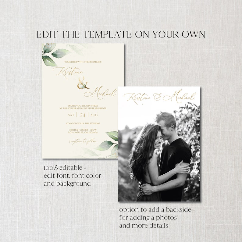 Square Wedding Invitation Template Greenery Wedding - Etsy