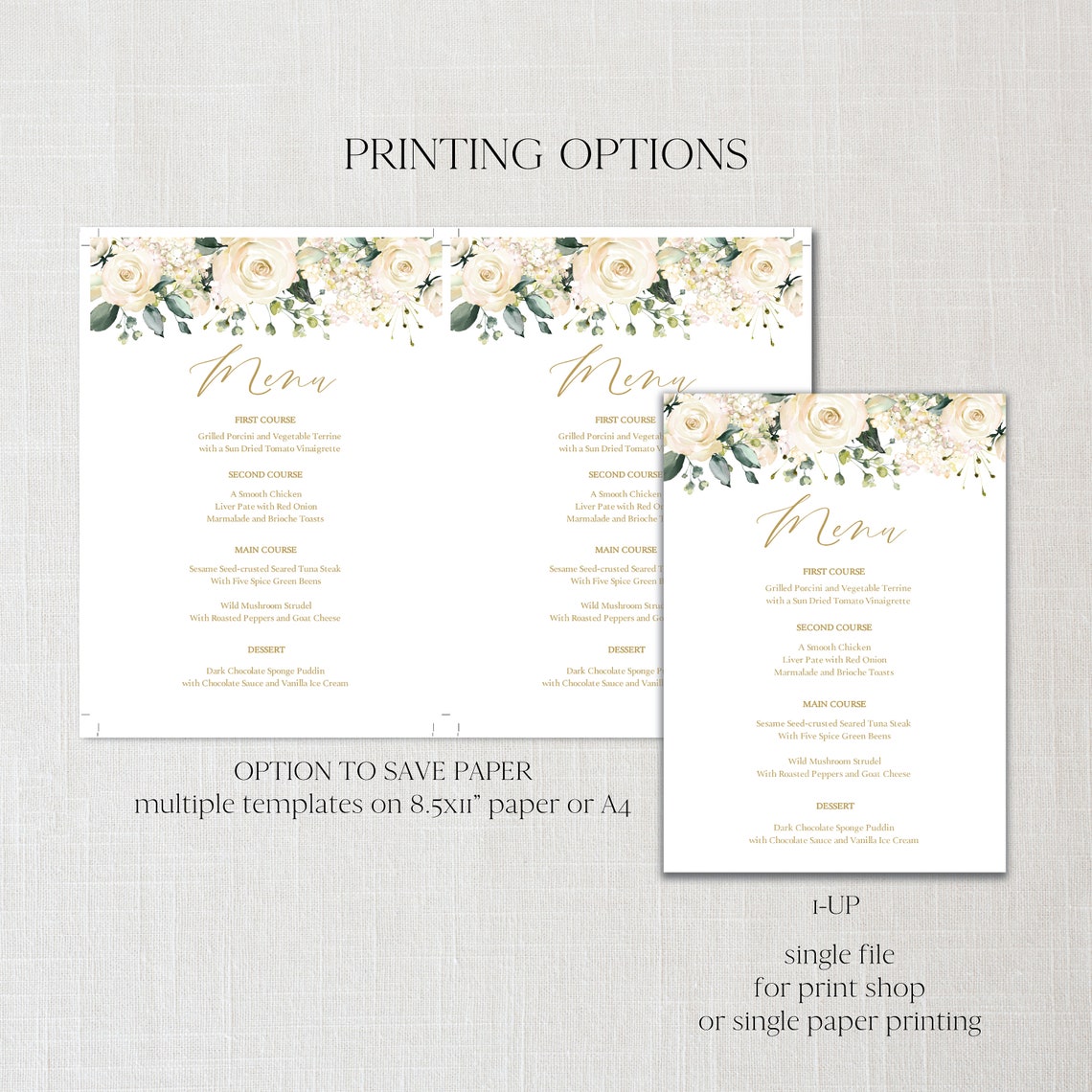Floral Wedding Menu Template Menu Card Template Editable Menu - Etsy