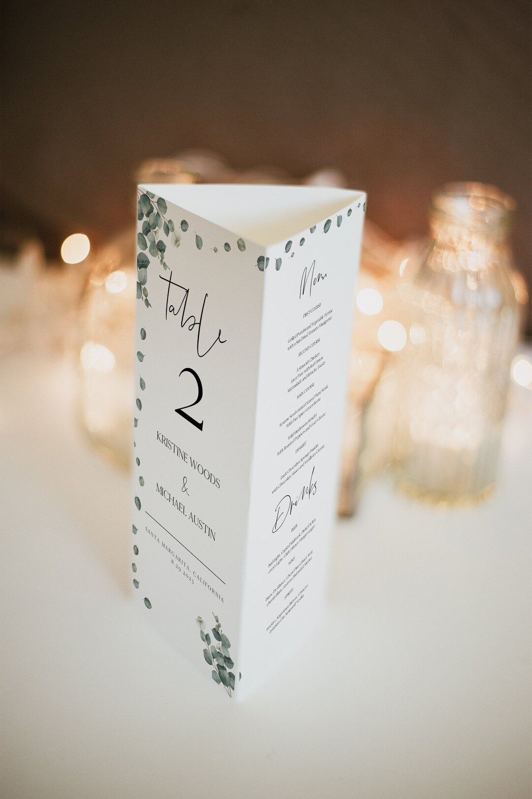 Greenery Triangle Table Number Template, Wedding Table Decor, Wedding ...