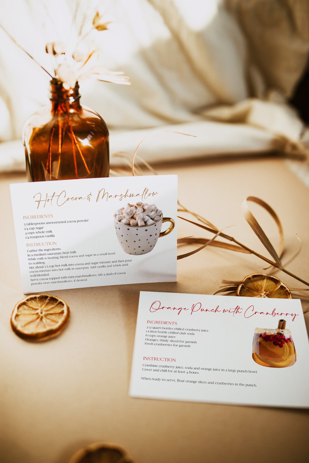 Cocktail Recipe Card, Recipe Card Template, Hot Toddy, Personalized ...
