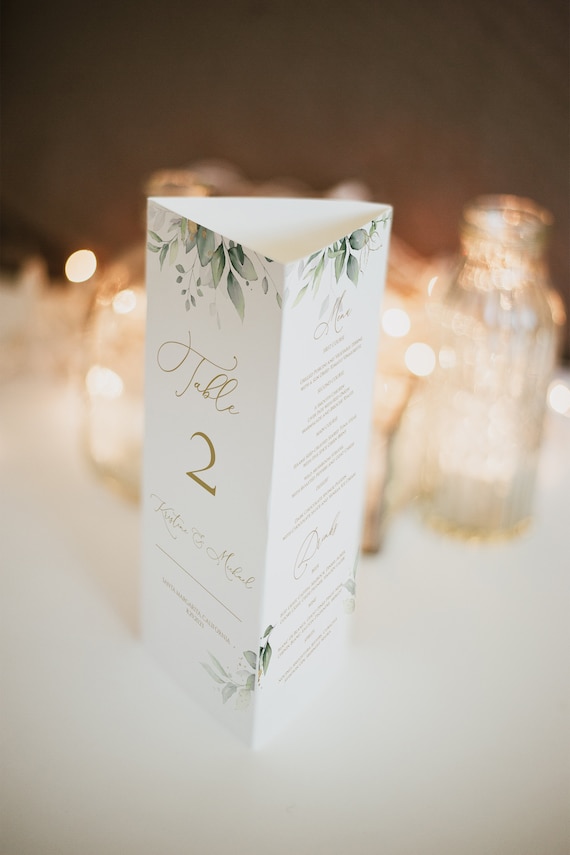 Trifold Table Number Wedding Triangle Table Cards Greenery | Etsy