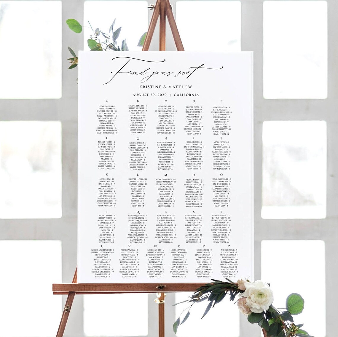 Minimalist Modern Wedding Seating Chart Sign Alphabetical | Etsy