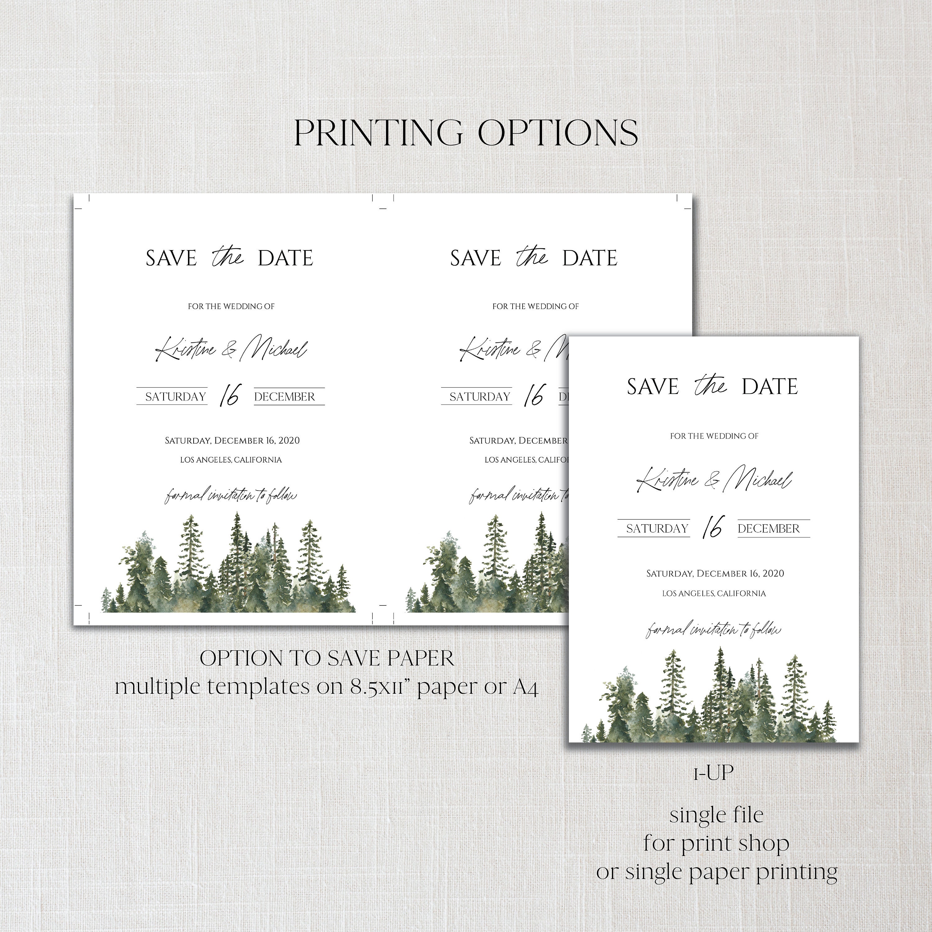 Pine Tree Save the Date, Mountain Save the Date Template, Forest Save ...