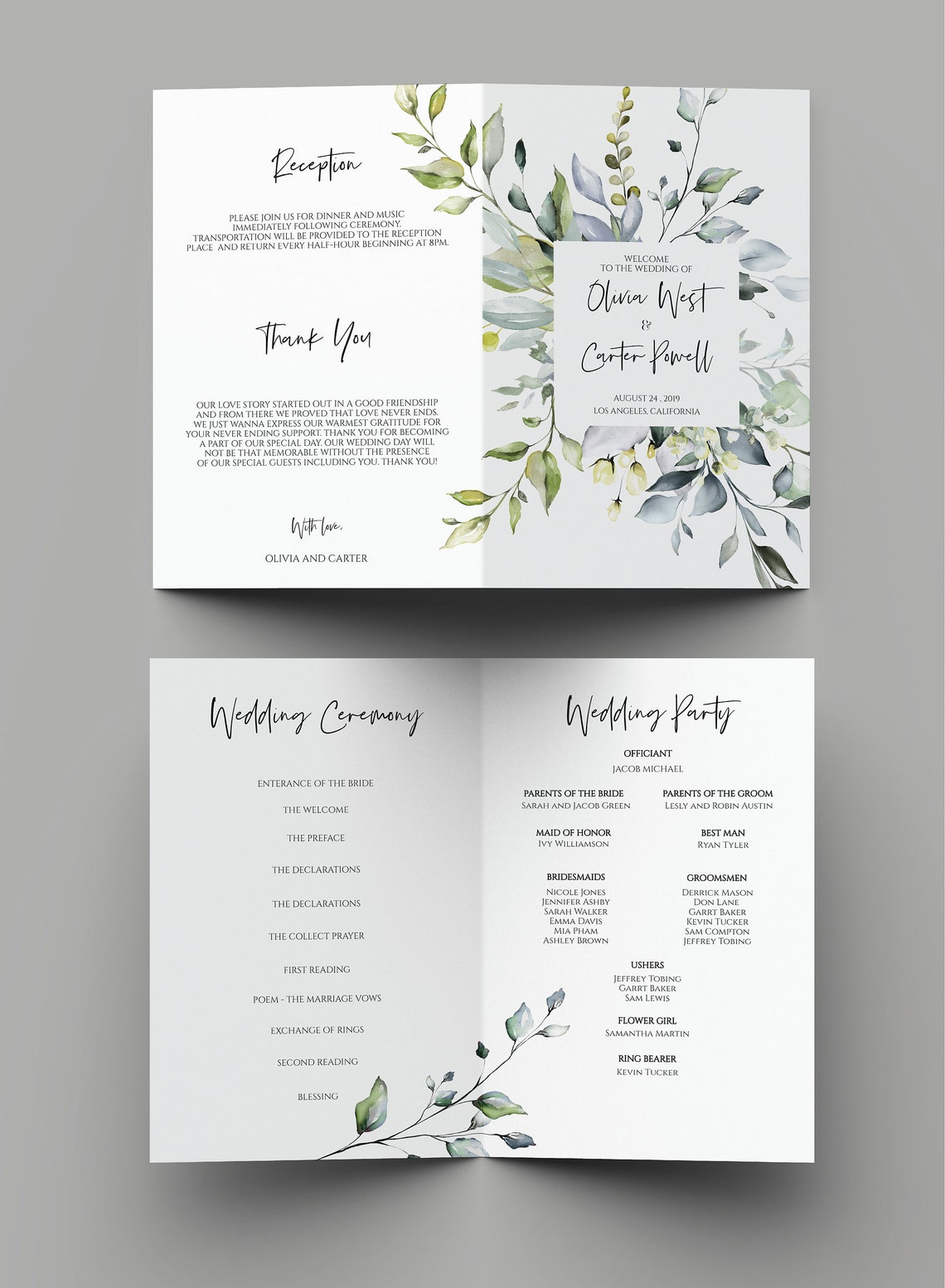 Wedding Programs Template Instant Download, Folded Wedding Program ...