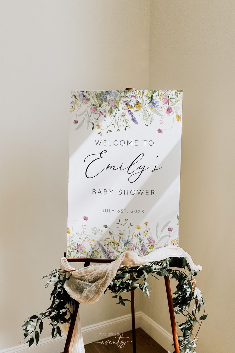 Wildflower Baby Shower Welcome Sign Template Printable, Welcome Baby ...