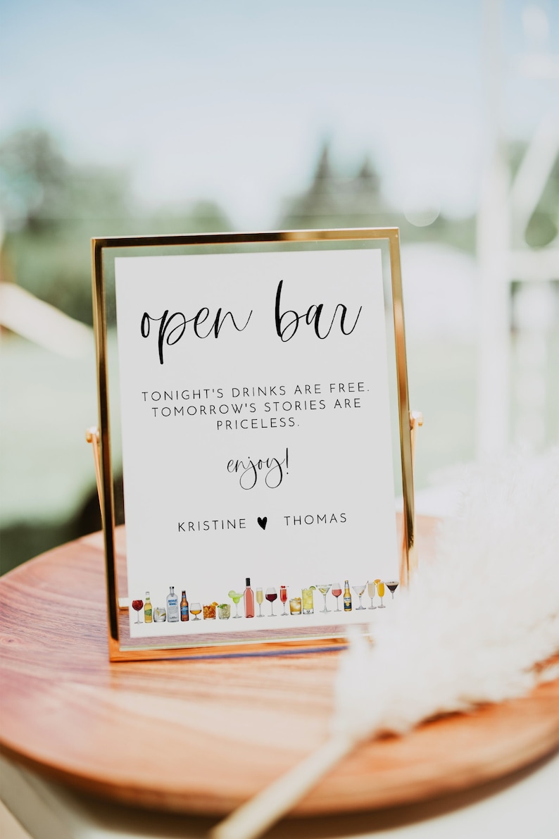 Open Bar Sign Template, Printable Wedding Bar Sign, Editable Open Bar ...