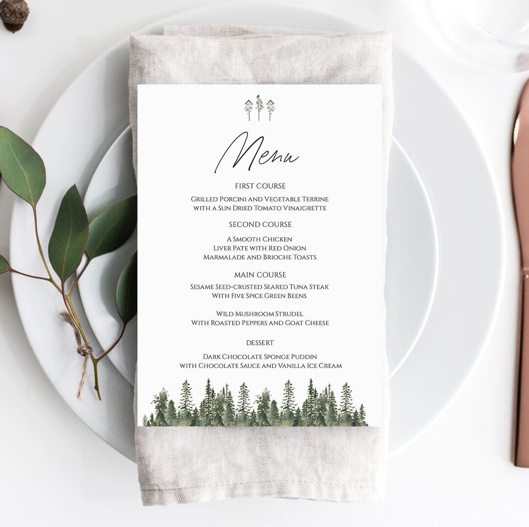 Pine Wedding Menu Template, Tree Wedding Menu Template Instant Download ...