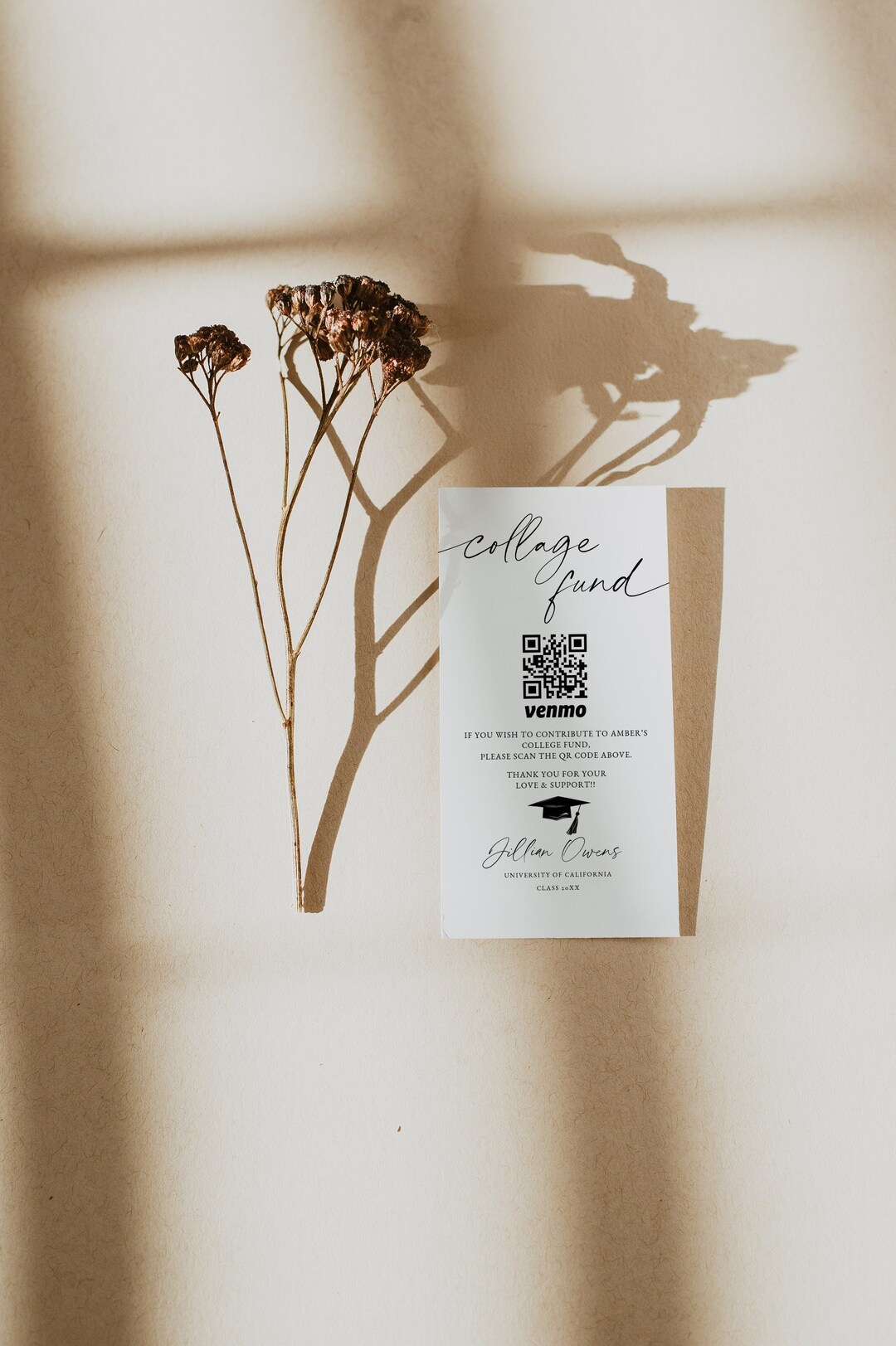 QR Code Collage Fund, Collage Fund Card Template, Printable Graduation ...