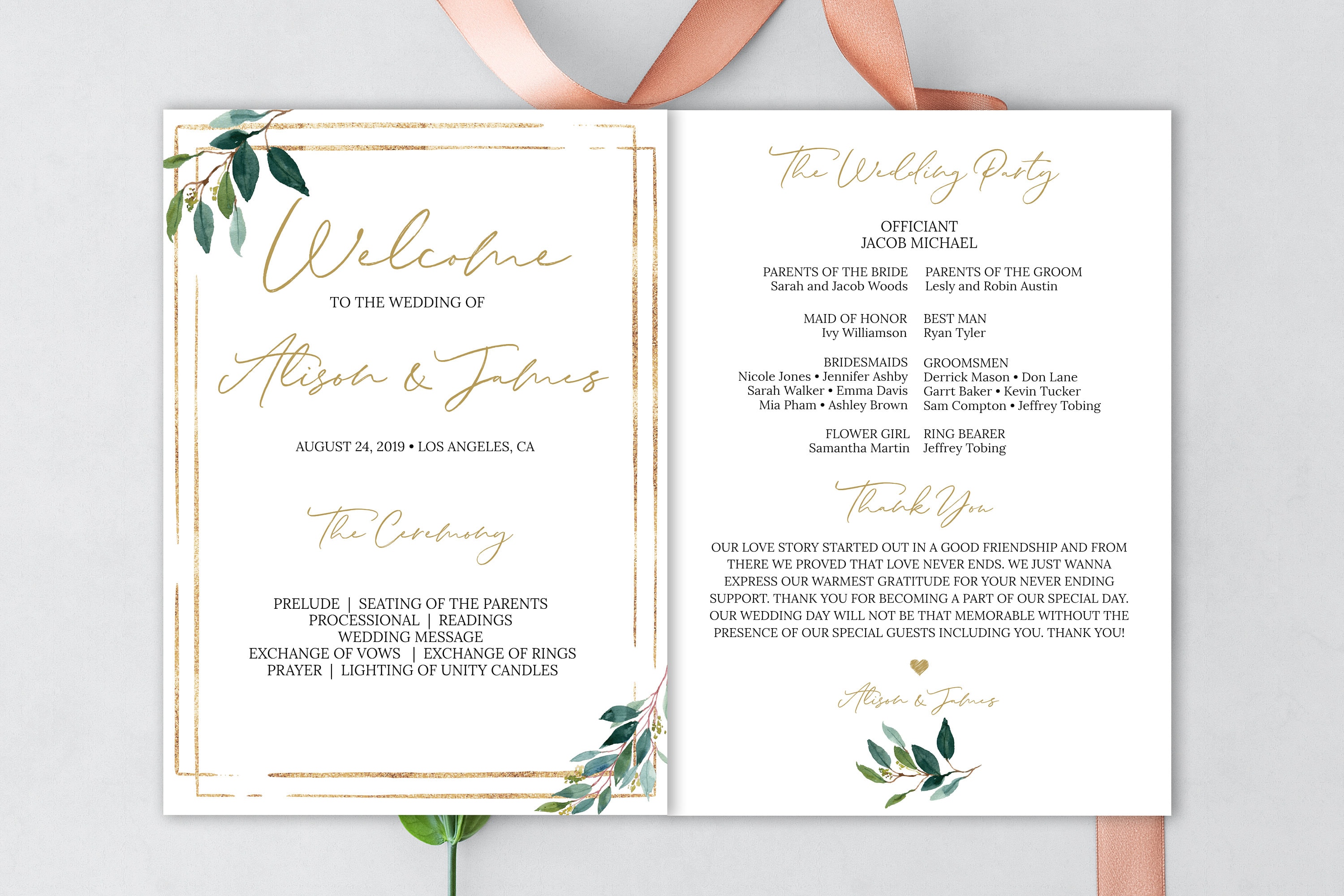 Wedding Program Template Editable Program Template Ceremony - Etsy