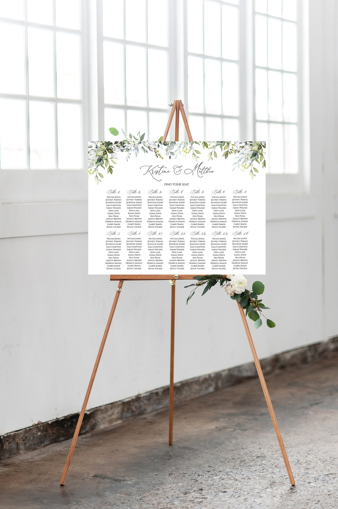 Greenery Wedding Seating Chart Seating Chart Template | Etsy