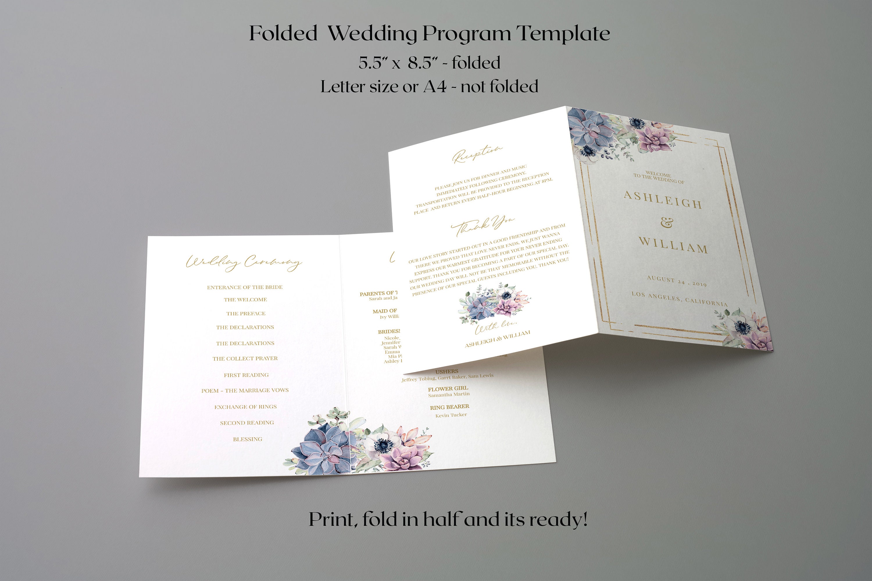 Booklet Wedding Program Folded Wedding Book Printable Bridal - Etsy