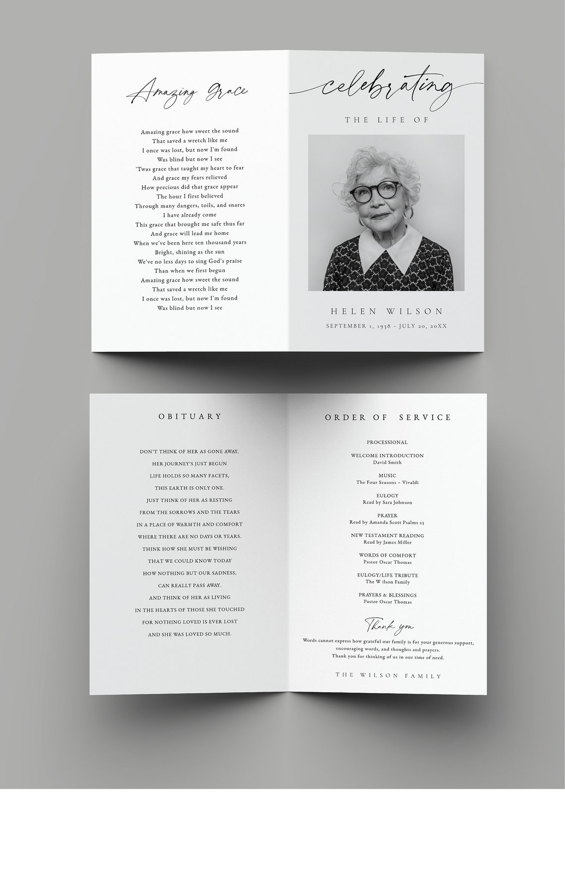 Funeral Order of Service Template, Funeral Program, Modern Minimalist ...