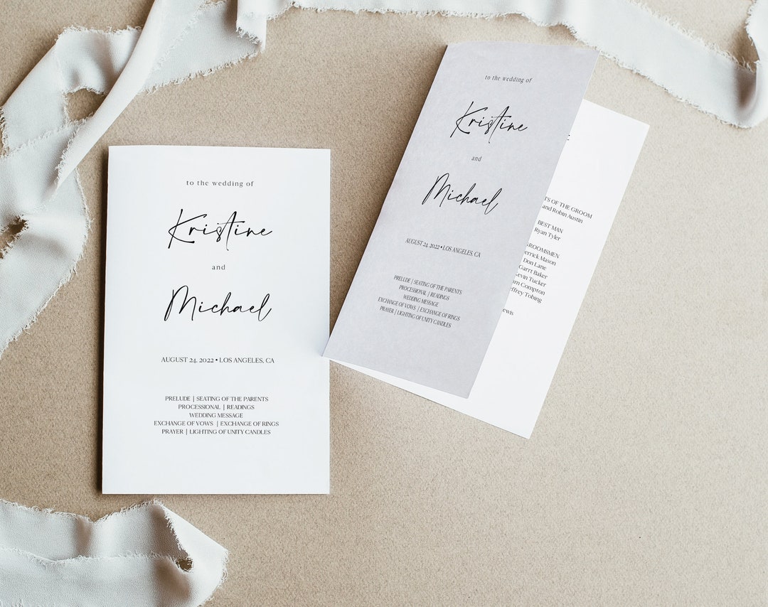 Folded Wedding Program Template, Modern Order of Service, Foldable ...