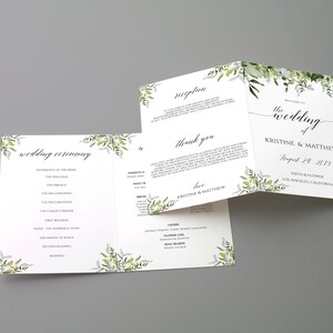 Folded Wedding Program Template, Greenery Wedding Program Template ...