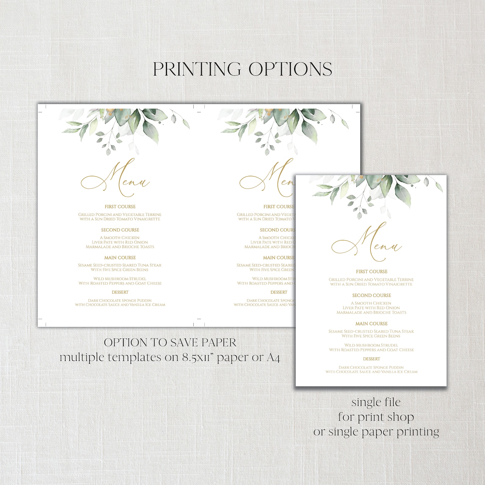Wedding Menu Card Template Printable Menu Editable Menu - Etsy