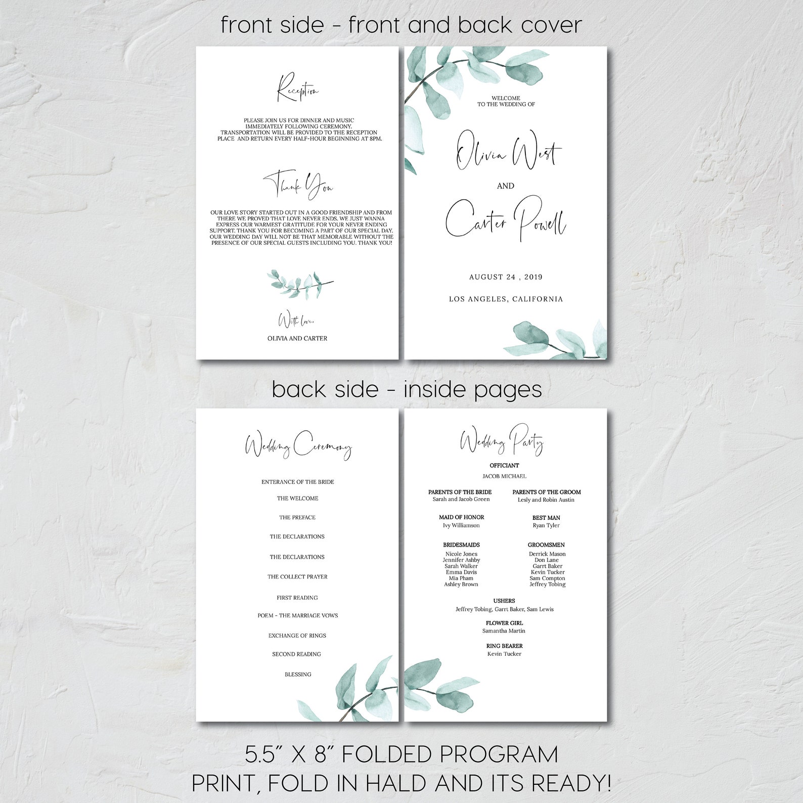 Foldable Wedding Program Template Folded Program Editable | Etsy