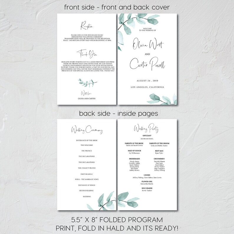 Foldable Wedding Program Template Folded Program Editable | Etsy