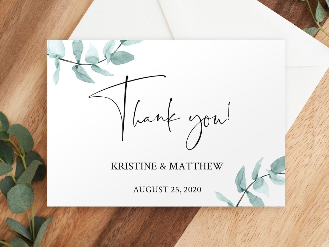 Eucalyptus Thank You Card Template, Greenery Thank You Card Template ...