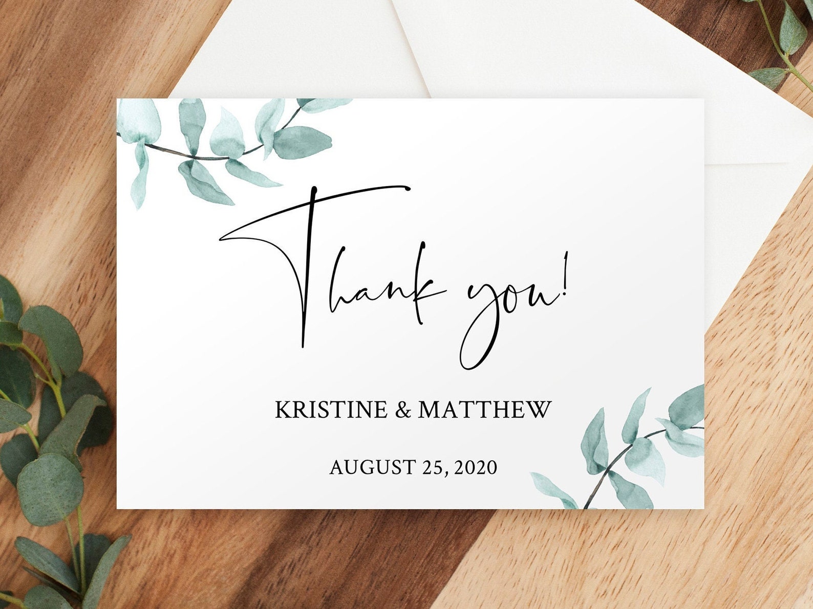 Eucalyptus Thank You Card Template Greenery Thank You Card | Etsy