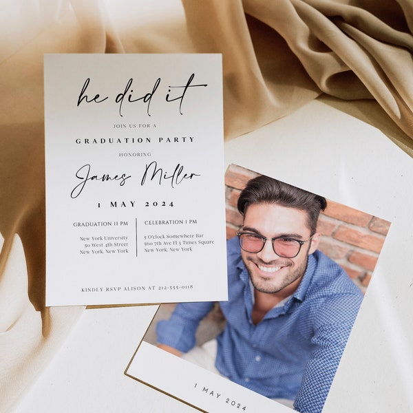 He Mastered It Invitation - Etsy