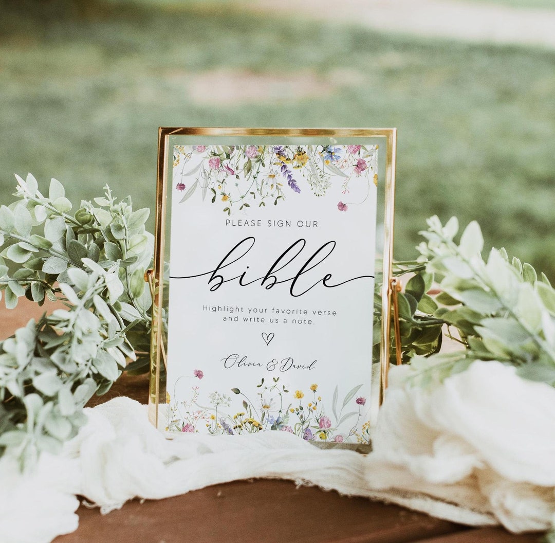 Wildflower Bible Guest Book Sign Template, Please Sign Bible Guestbook ...