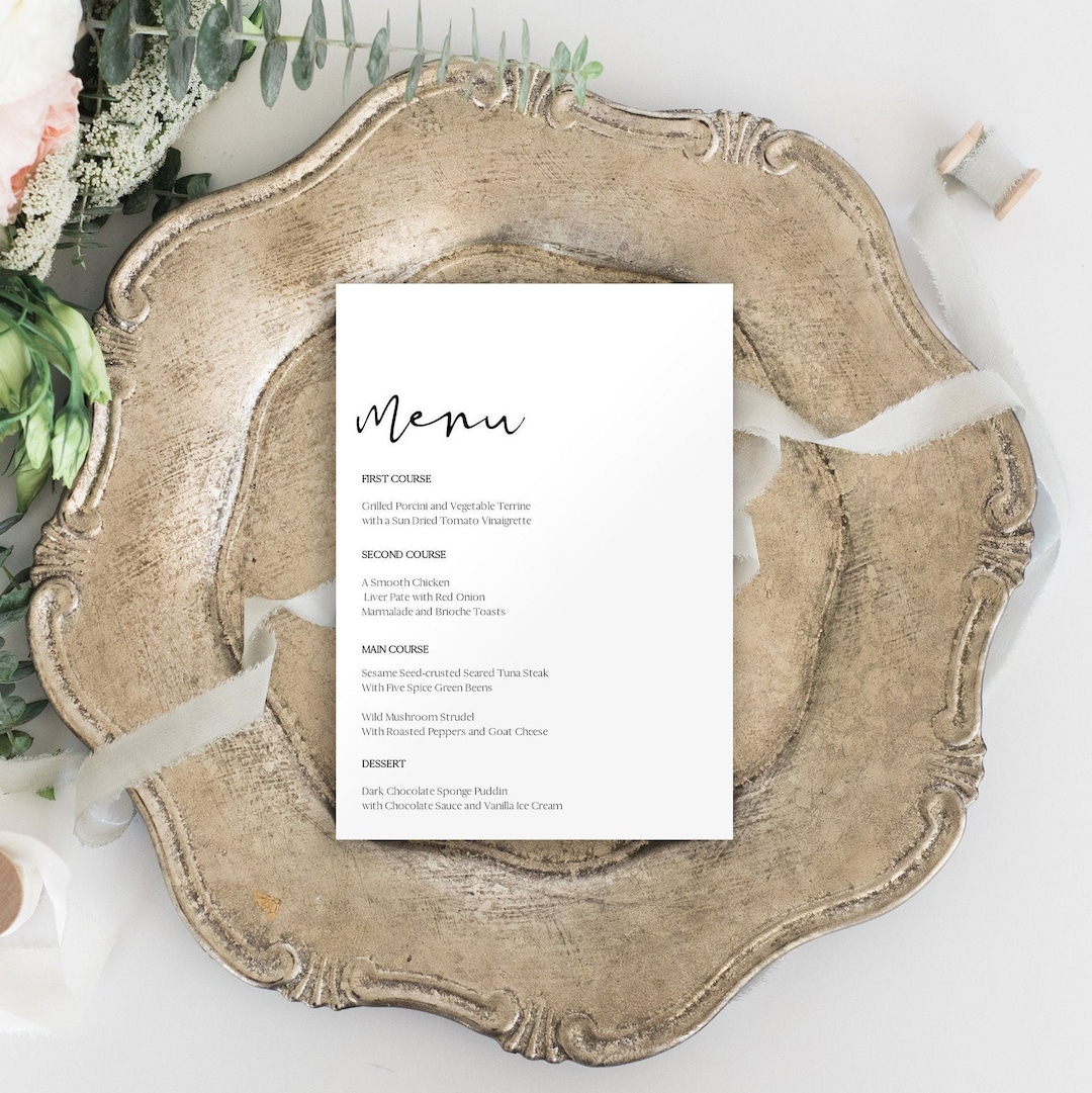 Bridal Shower Menu Template, Modern Wedding Menu Card, Editable Menu ...