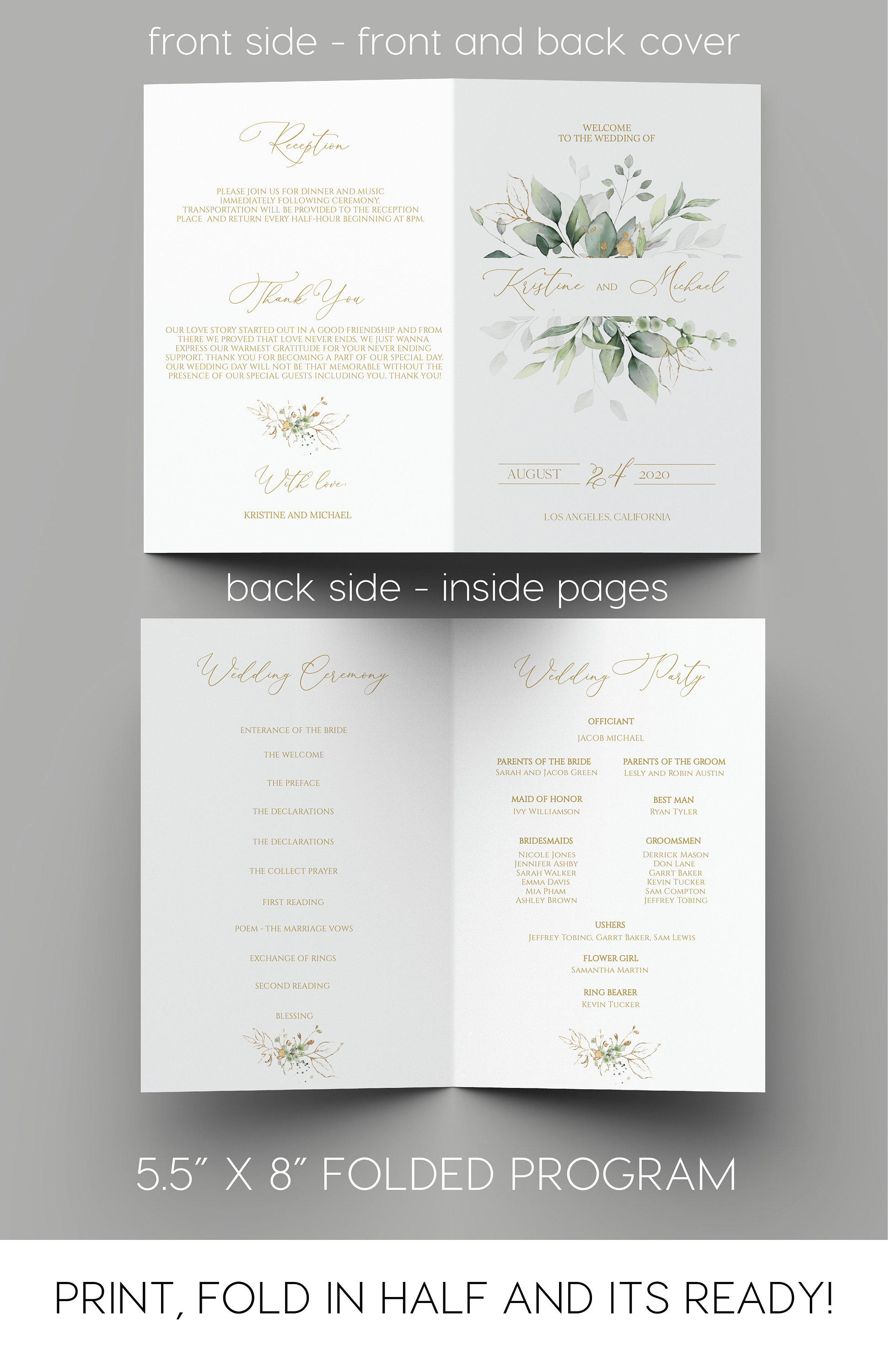 Wedding Program Booklet Template, Folded Order of Service Program ...