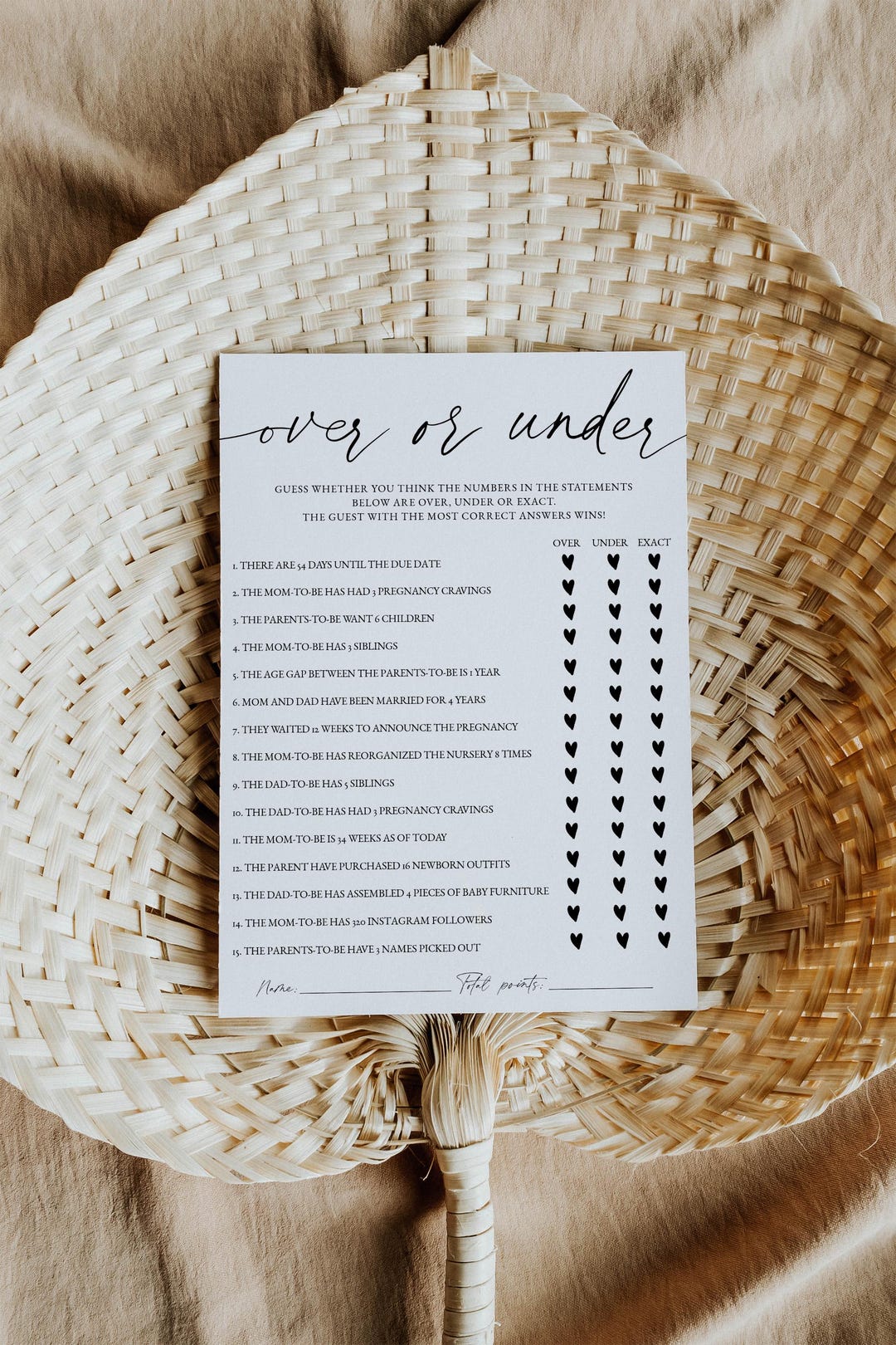 Minimalist Baby Shower Game Template, Over or Under Baby Shower Game ...