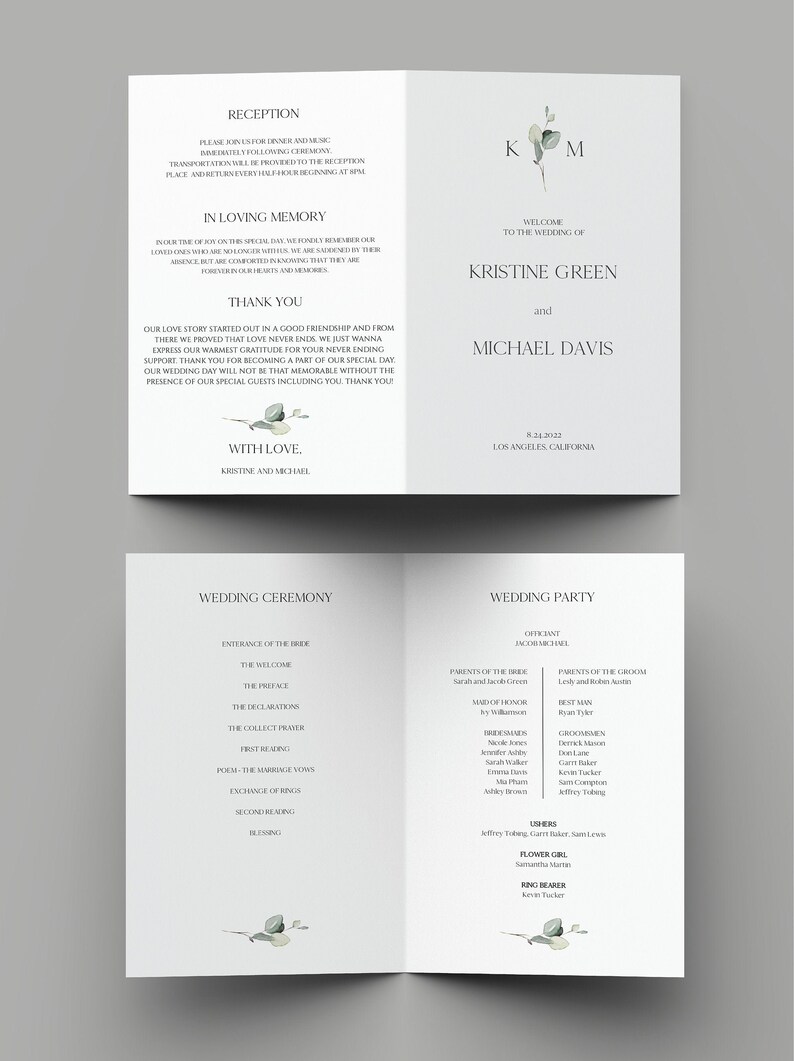 Foldable Wedding Program Template Folded Program for Wedding - Etsy