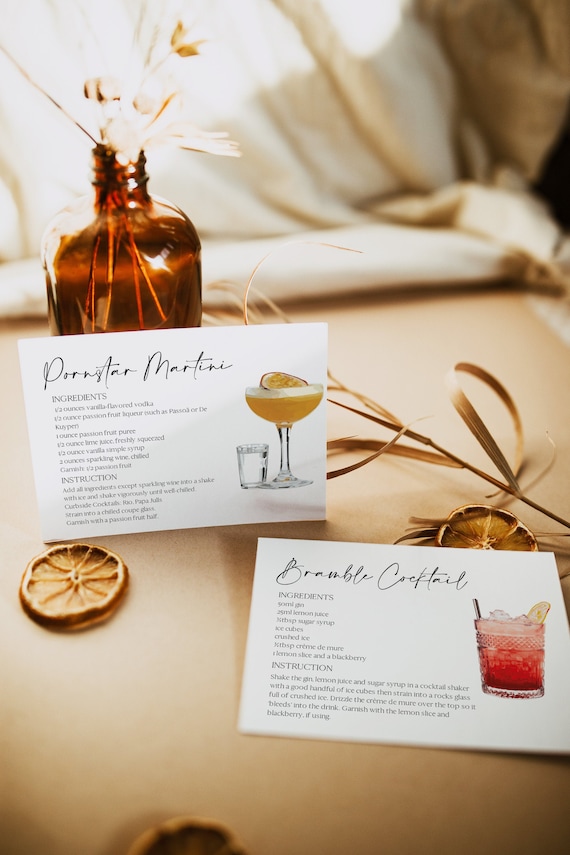 Cocktail Recipe Cards Drink Card Printable DIY Cocktails - Etsy