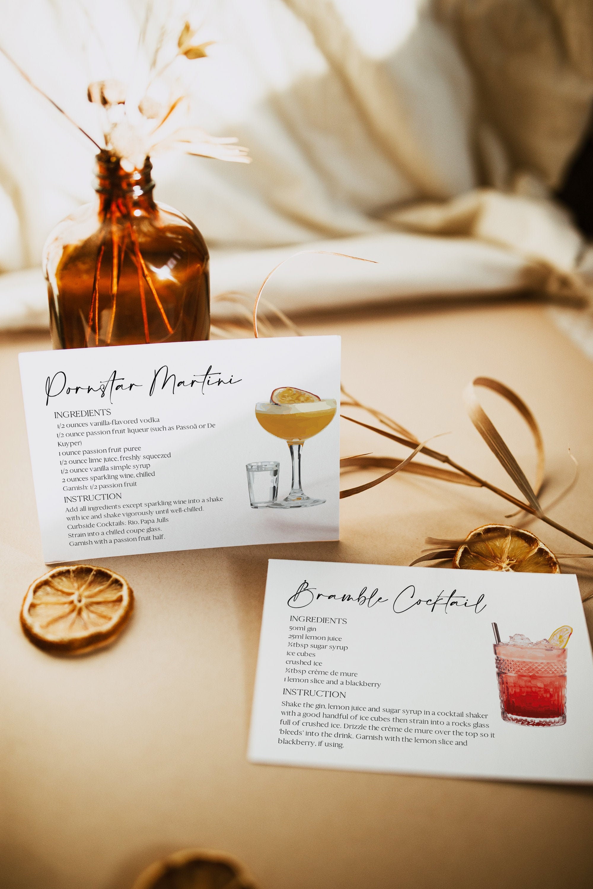 Cocktail Recipe Cards, Drink Card Printable, DIY Cocktails Template ...