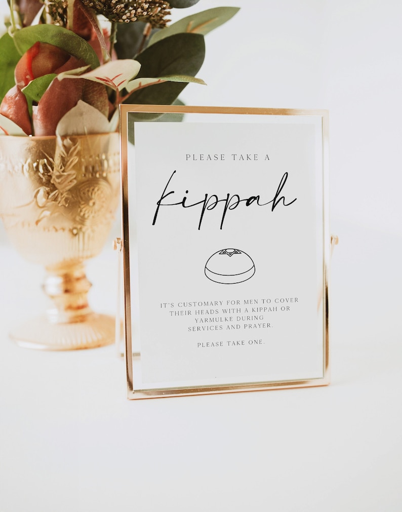 Modern Minimalist Kippot Sign Template, Kippah Sign, Jewish Wedding ...