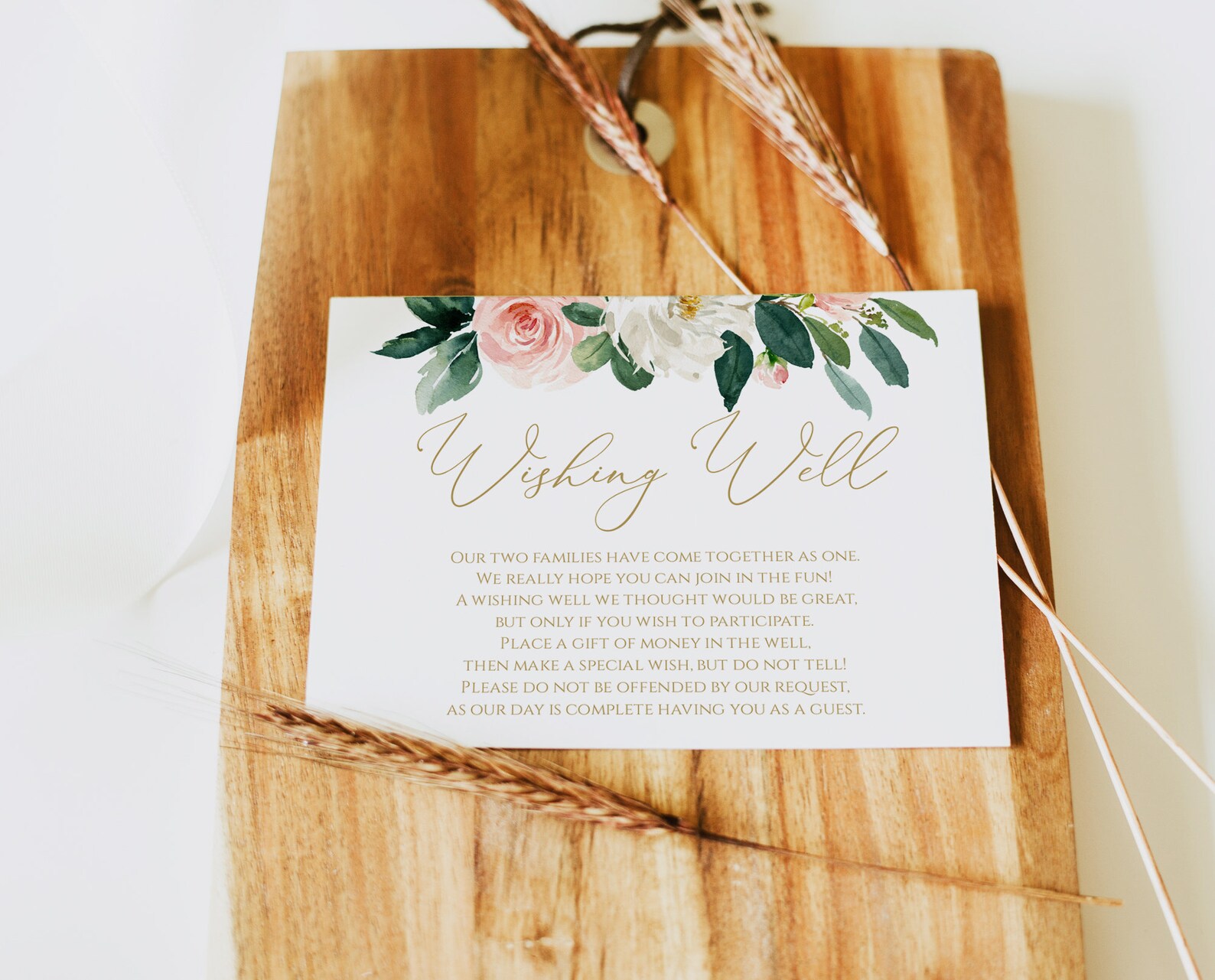 Wedding Wishing Well Card Template, Wedding Template, Flower Greeting ...