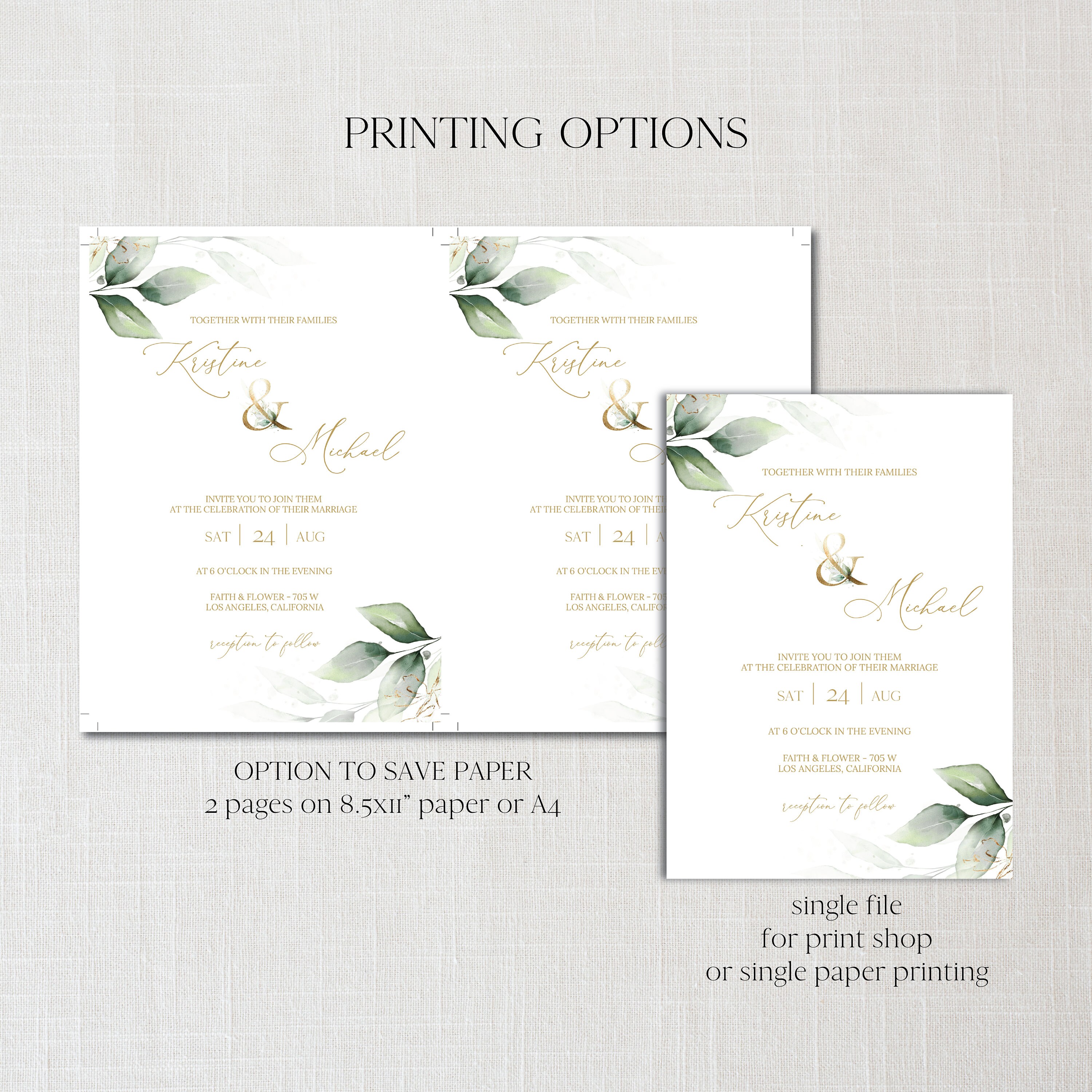 Greenery Wedding Invitation Template Instant Download, Printable ...
