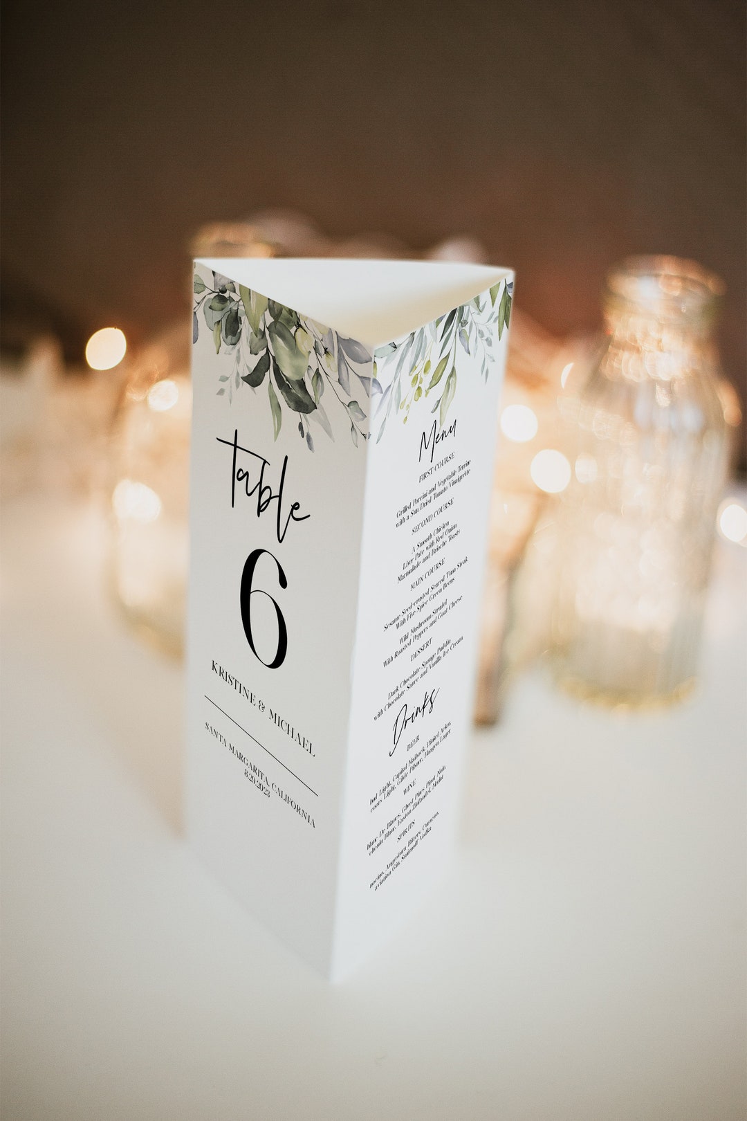 Tri-fold Number Template, Greenery Triangle Table Number Template ...