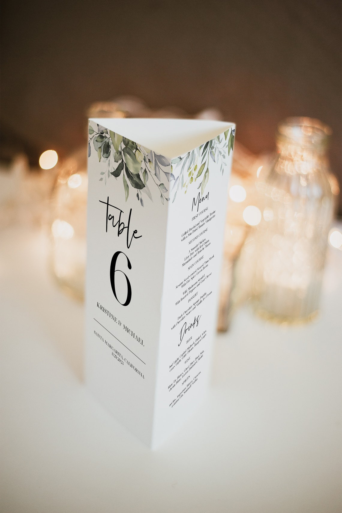 Tri-fold Number Template, Greenery Triangle Table Number Template ...