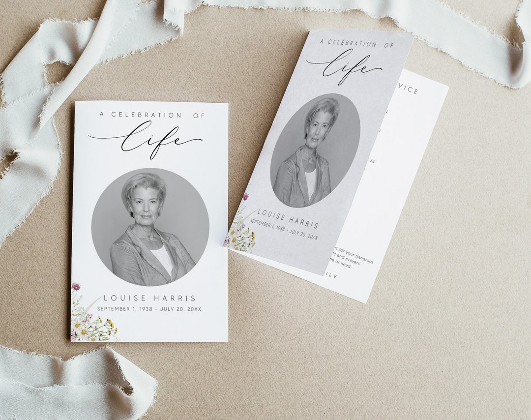 Floral Funeral Program Template, Funeral Order of Service, Minimalist ...