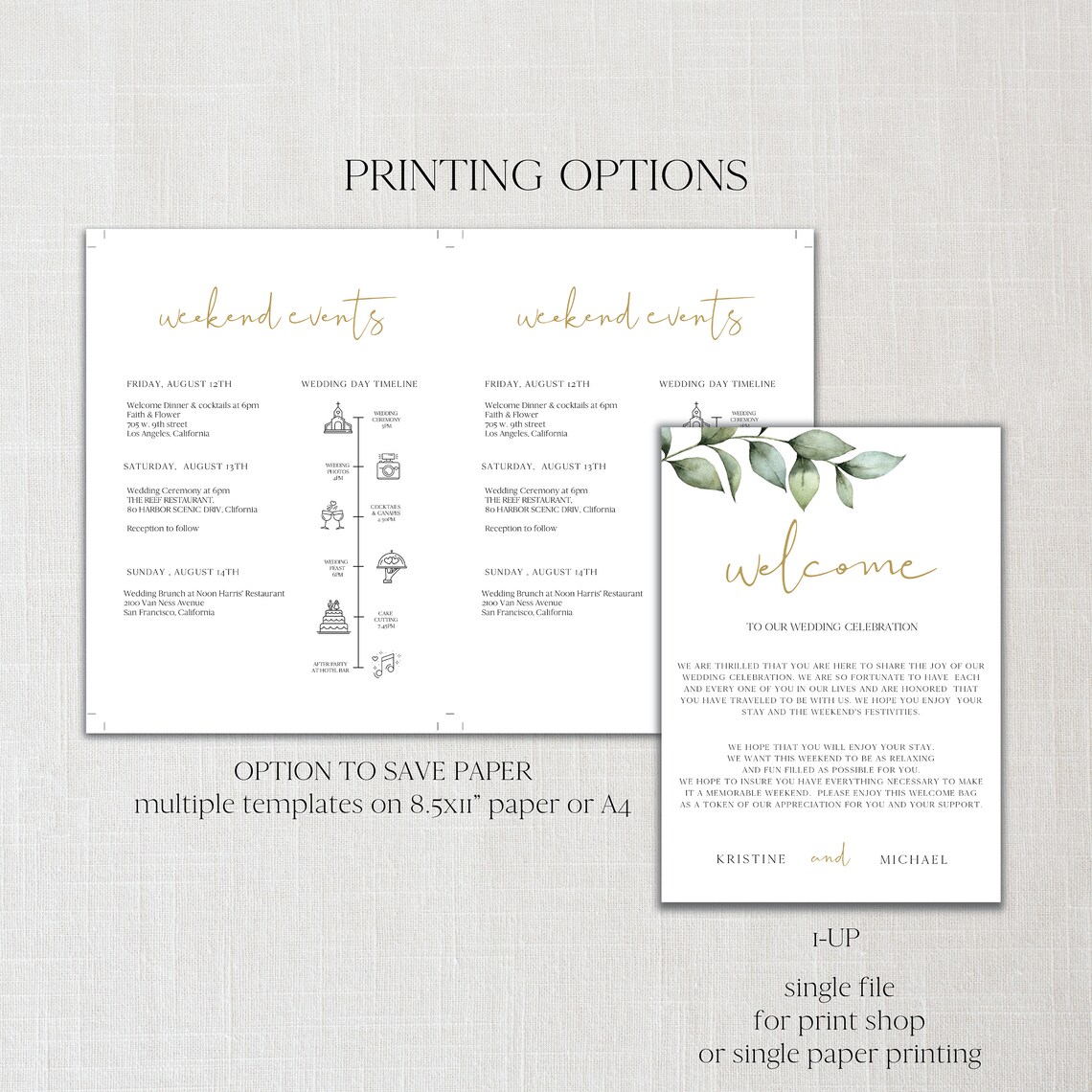Greenery and Gold Wedding Timeline Template Wedding - Etsy