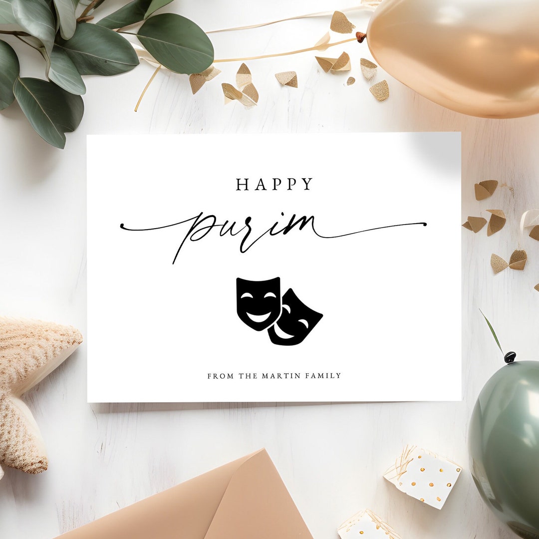 Modern Purim Greeting Card Template, Instant Download, Jewish Holiday ...