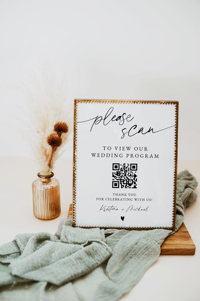 Editable QR Code Wedding Program Sign | Modern Printable Template ...