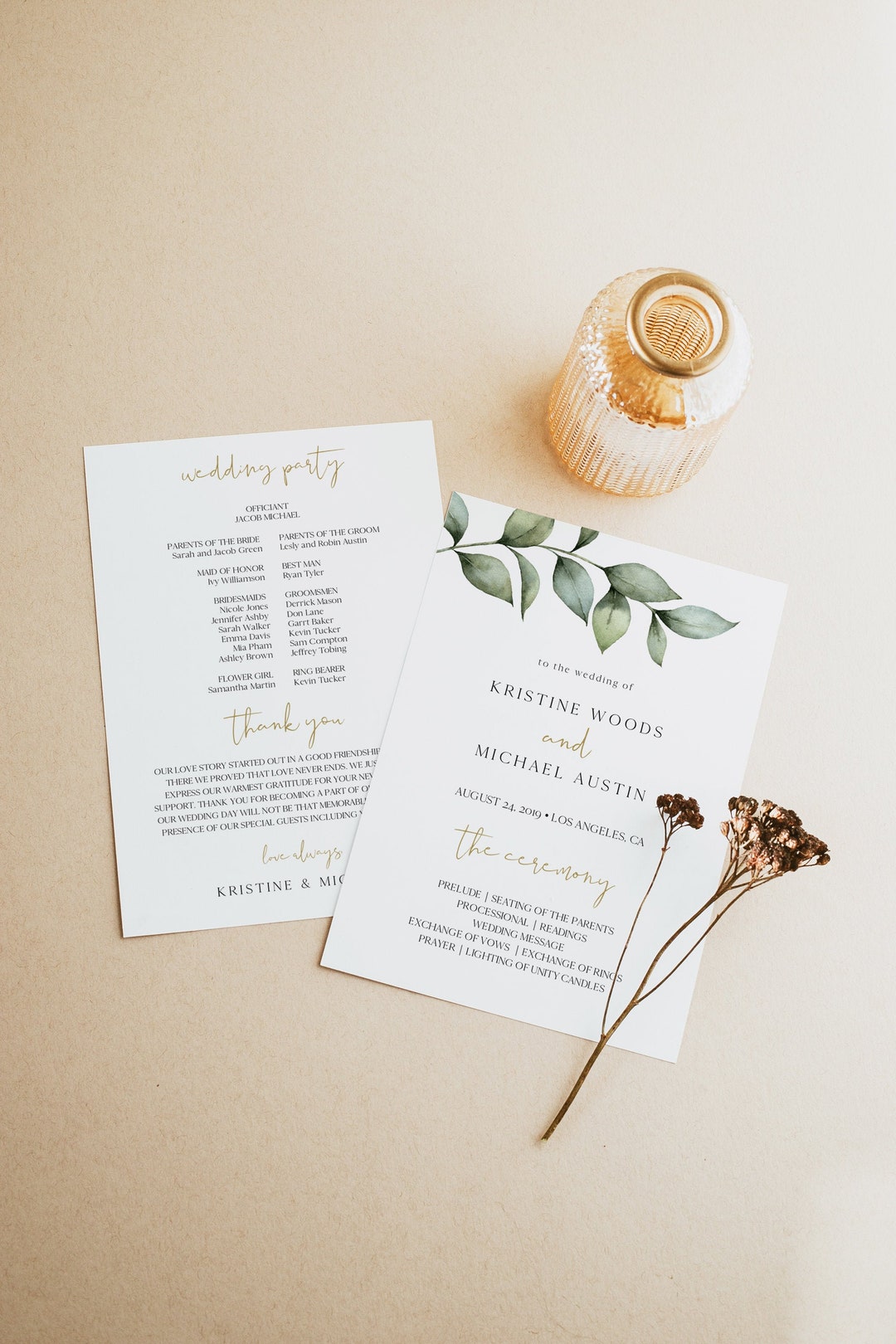 Greenery Wedding Program Template, Event Timeline Template, Wedding ...