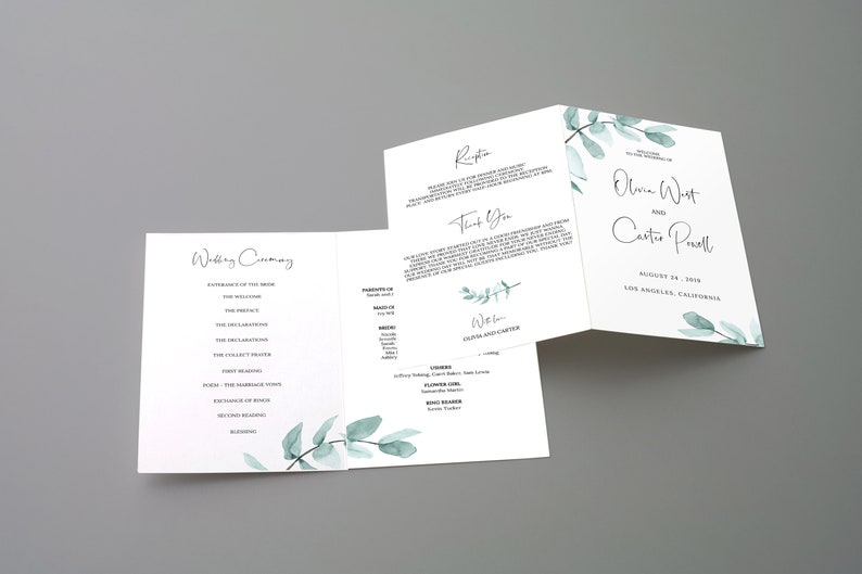 Foldable Wedding Program Template Folded Program Editable | Etsy