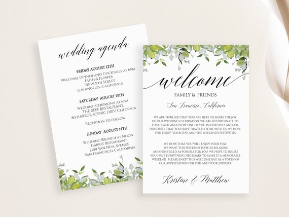 Wedding Welcome Letter Template Wedding Itinerary Welcome | Etsy