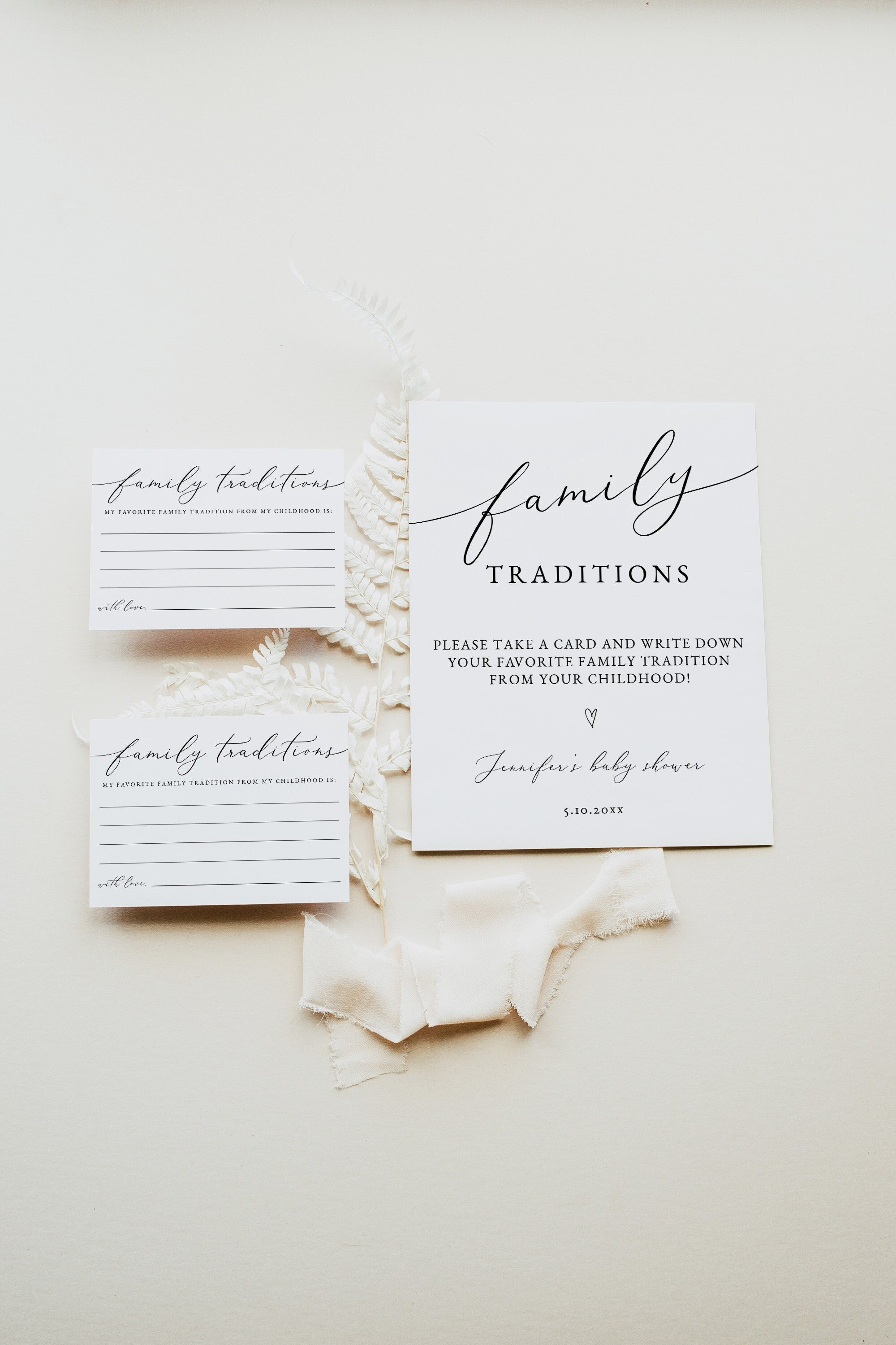Family Traditions Sign and Cards Template, Share a Memory, Baby Shower ...