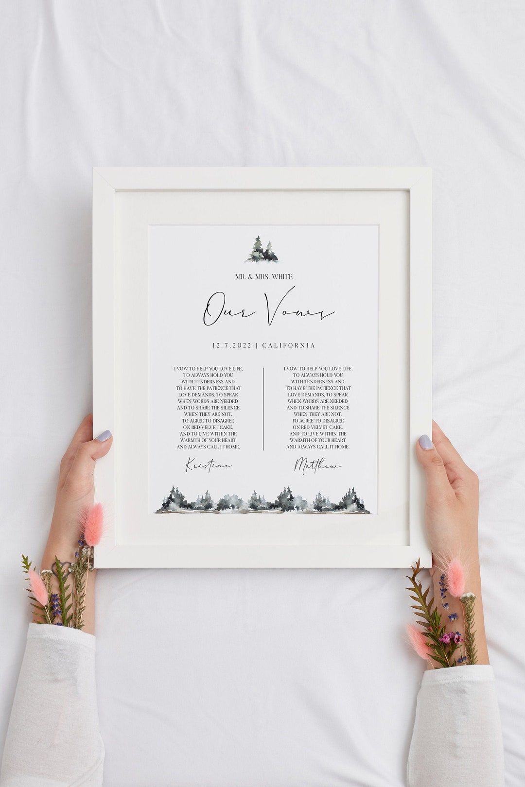 Pine Tree Wedding Vows Print, Forest Wedding Vow, 1st Anniversary Gift ...