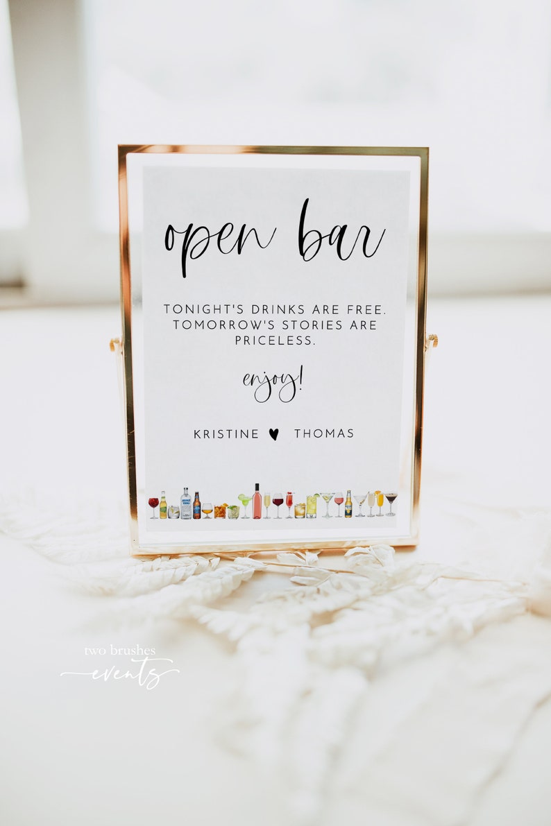 Open Bar Sign Template Printable Wedding Bar Sign Editable - Etsy